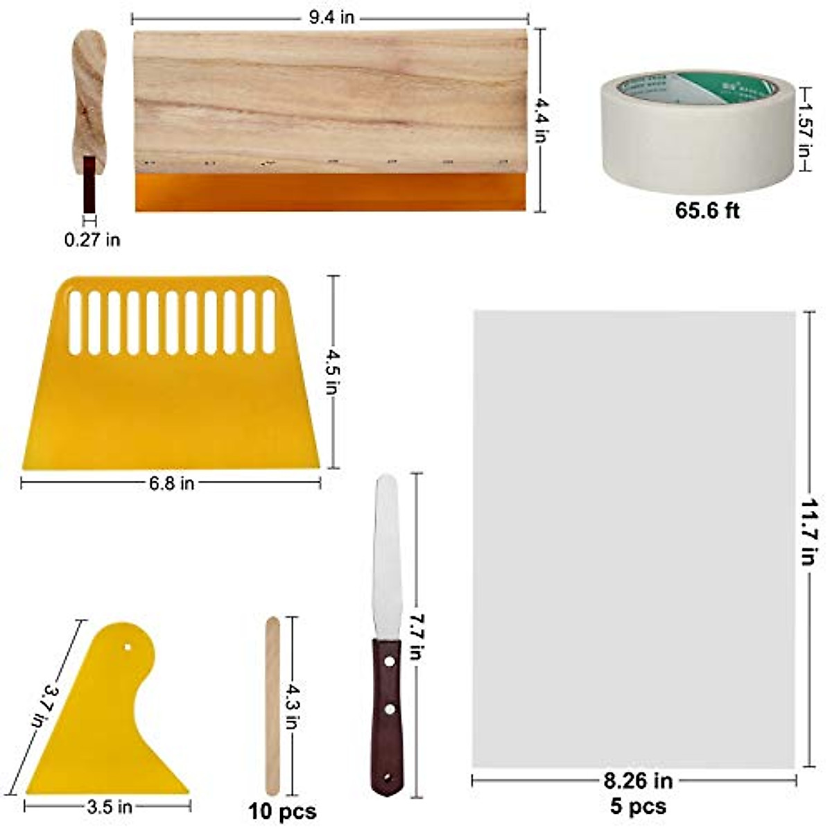 Colovis 23 Pcs Screen Printing Starter Kit, Include 3 Sizes Wood Silk Screen Printing Frame, Squeegees, Transparency Inkjet Film, Masking Tape and Ink Spatula