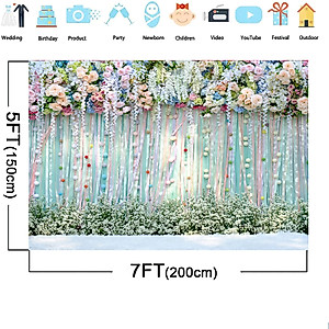 Mestiker 7x5ft Wedding Backdrop Proposal Flowers Ribbon Wedding Flowers Ceremony Banner Bridal Shower Cradle Ceremony Photography Background Cake Table Decoration Photo Studio Booth Props Vinyl