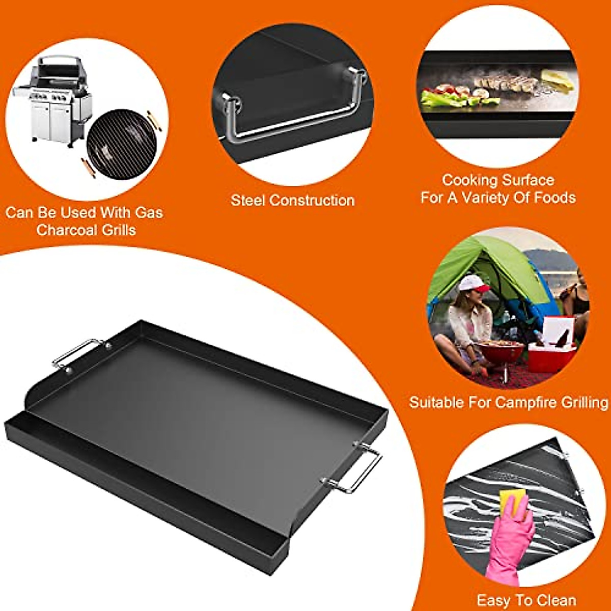 MixRBBQ Nonstick Griddle for Gas Grill, 25" X 16" Carbon Steel Griddle for BBQ Gas Grill/Charcoal, Griddle Flat Top Plate Insert Outdoor Camping, Parties and Tailgating Accessories