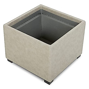 CHITA Storage Ottoman Cube with Tray,Footrest Stool Seat Serve as Side Table, PU Leather in Stone Gray