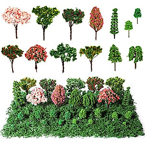 28 Pcs Model Miniature Trees Diorama Supplies Mini Palm Trees Model Scenery Supplies Miniature Garden Accessories with 1.4 Ounce Faux Green Moss Decor for DIY Projects Landscape Fairy(Mixed Trees)
