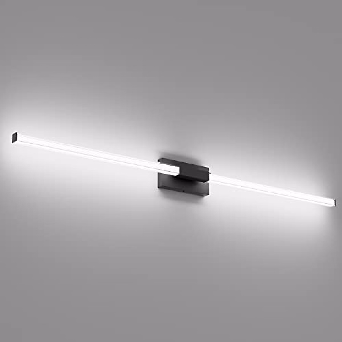 Ralbay 59inch Matte Black Vanity Light Bar Matte Black Bathroom Wall Mounted Lighting Fixtures Over Long Mirror 42W 5500K White Light