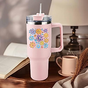 40 Oz Insulated Tumbler with Handle and Straw,Watercolor Blossom Flower Stainless Steel Vacuum Insulated Travel Mug,Leak-proof Water Bottle Iced Coffee Cup,Colorful Floral