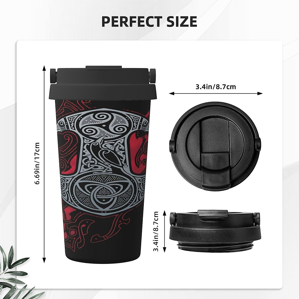 Vikings Norse Mythology Thor'S Hammer Celtic Knot Rune 16oz Stainless Steel Travel Mug - Spill Proof Lid, Keeps Hot & Cold For Hours - Tea & Drink Thermos