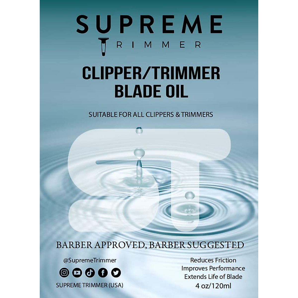Supreme Trimmer Premium Hair Clipper Blade Lubricating Oil | 4 FL OZ Anti-Rust Barber Clipper Oil for Blades, Hair Trimmer | STO710