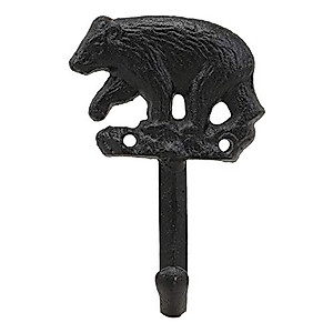 Ebros Set of 2 Rustic Whimsical Forest Black Bear Roaming The Woodlands Cast Iron Wall Hooks 5" High Western Bears Themed Hanging Mount Hook for Coats Hats Keys Leashes Backpacks Decor Sculpture