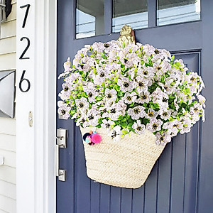 GREENRAIN 6 Bundles Artificial Flowers UV Resistant Fake Plants Outdoor Faux Plastic Flowers Garden Window Box Porch Home Decor (White)