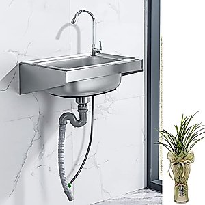 Wall mounted stainless steel utility sink,stainless kitchen sink,small kitchen sink,Commercial Hand Sink with Faucet 304 Stainless Steel Wall Mount Wash Sink,Suitable for kitchens, restaurants, (Si