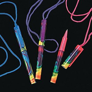 Fun Express Tie Dyed Pen On A Rope - Set of 12 - Stationary Party Supplies and Teacher Giveaways