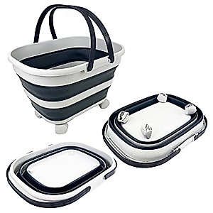 SAMMART 17L(4.5 Gallon) Collapsible Basket with Handle-Portable Outdoor Picnic Basket/Crater with 360˚ Rotating Wheels-Foldable Shopping Bag-Space Saving (Grey/Slate Grey)