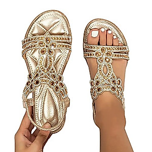 Sandals Women Dressy Summer Wedge Fashion Beach Flat Sandals Ankle Gladiator Sandals Prime Deals of The Day Today Only