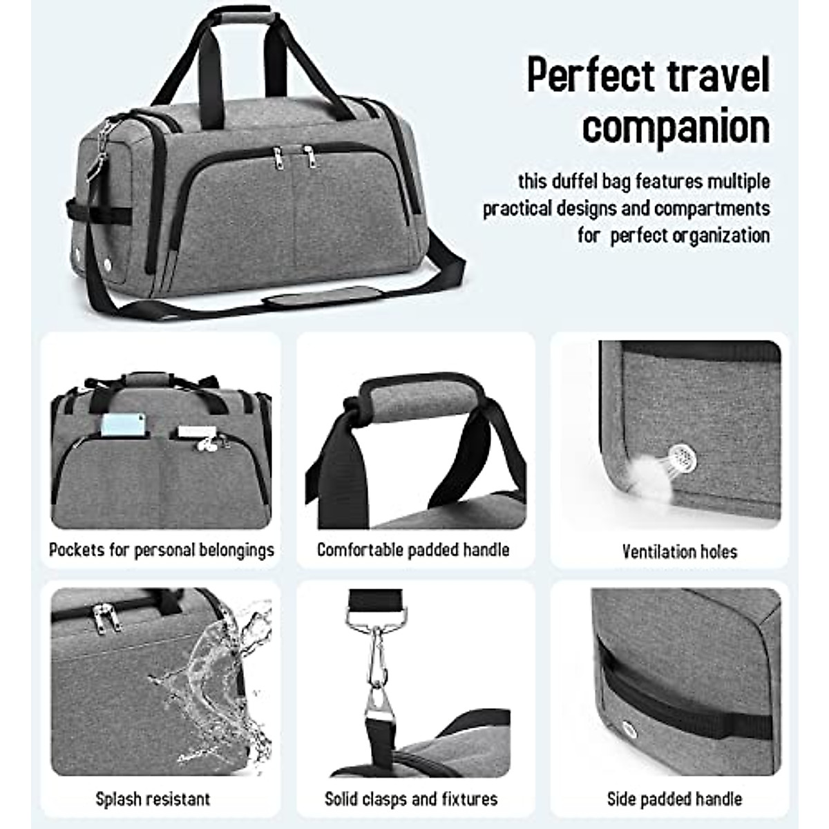 Gym Bag for Women & Men, Travel Duffel Bag for Sports, Gyms and Weekend Getaway, Waterproof Dufflebag with Wet Pocket & Shoes Compartment, Lightweight Carryon Gymbag