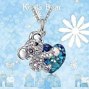 Yissw Blue Love Gemstone Bear Koala Crystal Animal Pendant for Women Jewelry Gifts