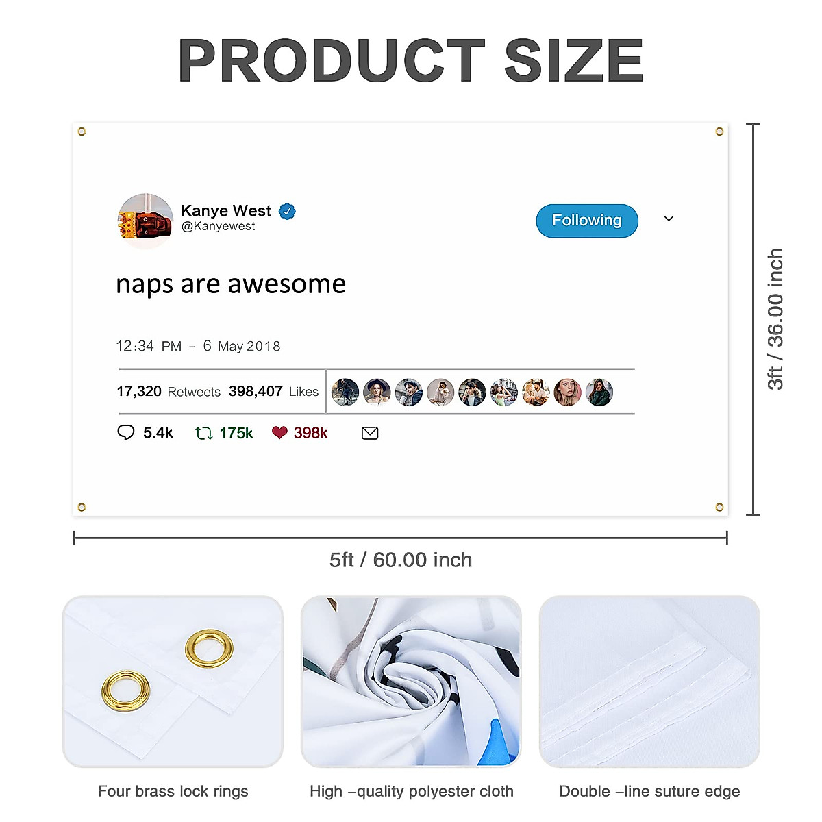 xiheer Kanye Tapestry Tweet flags, naps are awesome with Installation tool, Funny Flags for Room College University Dorm Guys Rapper wall Decorations meme Gift, 3x5 Ft