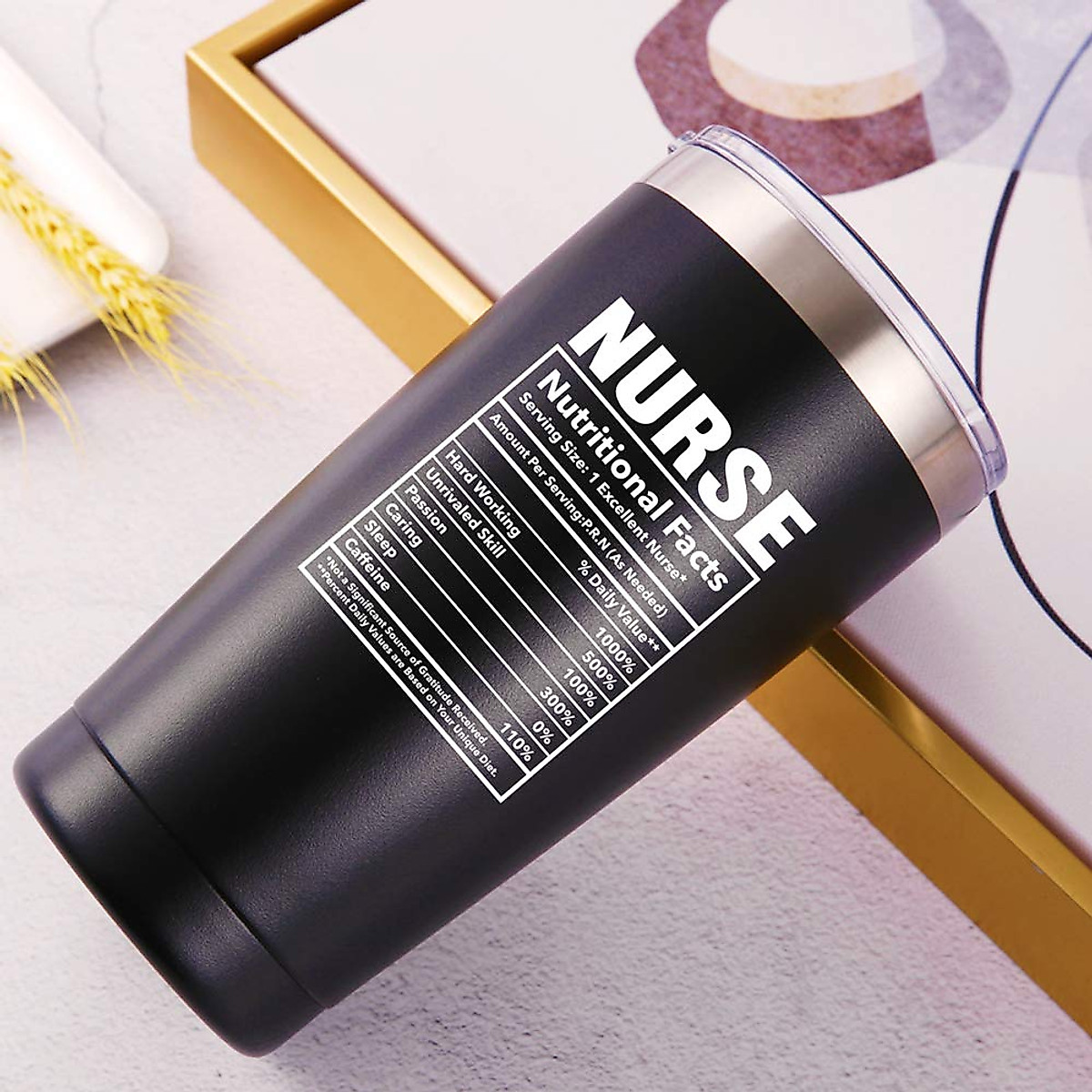 AMZUShome Nurse Nutritional Facts Mug.Nurses Week,Nurse Practitioner,Nurse Appreciation,Nursing School Graduation Gifts.Birthday,Christmas Gifts for Nurse Tumbler(20oz Black)