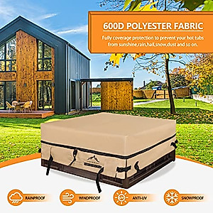 Himal Square Hot Tub Cover - Heavy Duty 600D Polyester Waterproof,UV Protection SPA Cover for Hot Tub(85 x 85 inch,Beige)