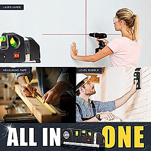 Multipurpose Laser Level Kit Standard Cross Line Laser 8 feet Measure Tape Ruler Tool Adjusted Metric Rulers for Construction Picture Hanging Wall Floor Writing Painting