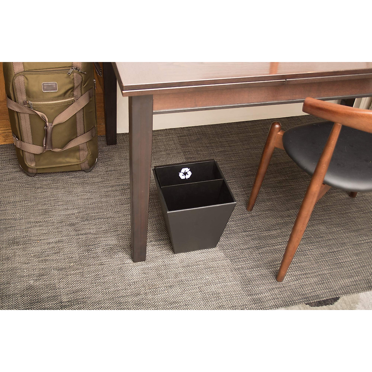 Dual Divided Trash Can with Removable Inner Bin for Separating Trash from Recycling. Great for Home Offices, Desks, Work from Home - Crafted from Black Leatherette