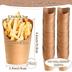 Disposable French Fries Holder 14 oz Take out Party Baking Supplies Waffle Paper Popcorn Sandwich Ice Cream Holder Cup Kraft Paper Container for Wedding Party Food Cones (Brown,100 Pieces)