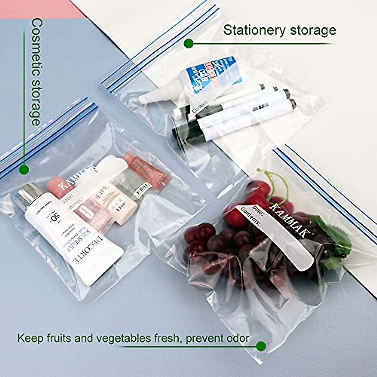KAMMAK Quart Bags, Food Storage Bags, Reusable Ziplock Bags, Grip, Open, and Close Easily (6.97 7.4 Inch 100 Count)