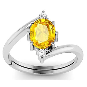 LMDPRAJAPATIS 5.00 Carat Unheated AA+ Quality Natural Yellow Sapphire Pukhraj 925 Sterling Silver Ring for Men And women