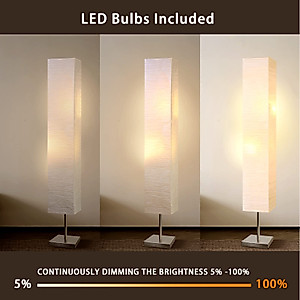 Modern Floor Lamp, Dimmable 3 Levels Brightness Paper Tall Lamp Standing Lamps with Lampshade, 55'' Minimalist Floor Lamps for Office, Kids Room, Reading, Home Decor (Off White)