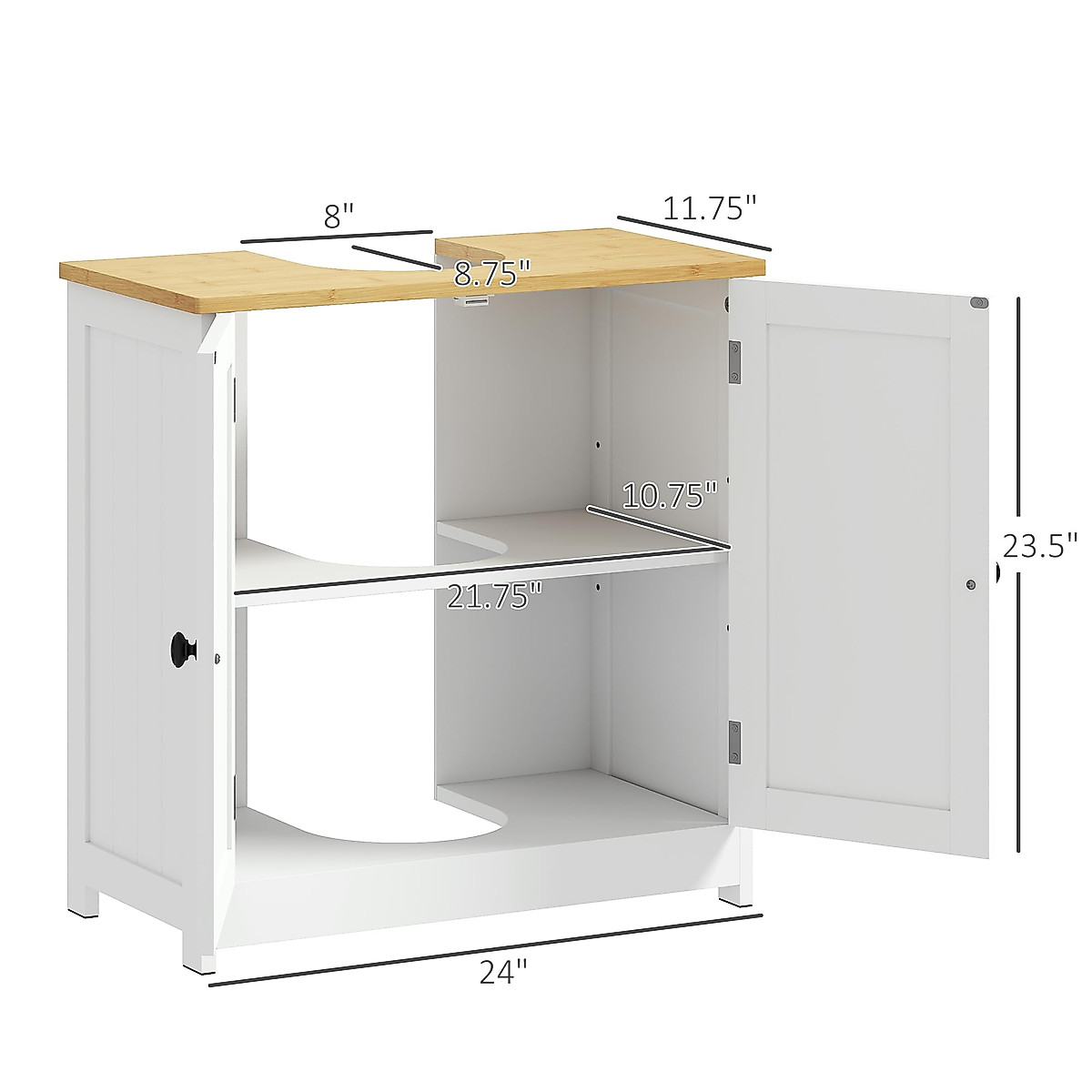 kleankin Modern Bathroom Under Sink Cabinet, Bathroom Vanity for Wall Mount Sink, Storage Cabinet with Double Doors and Adjustable Shelf, White