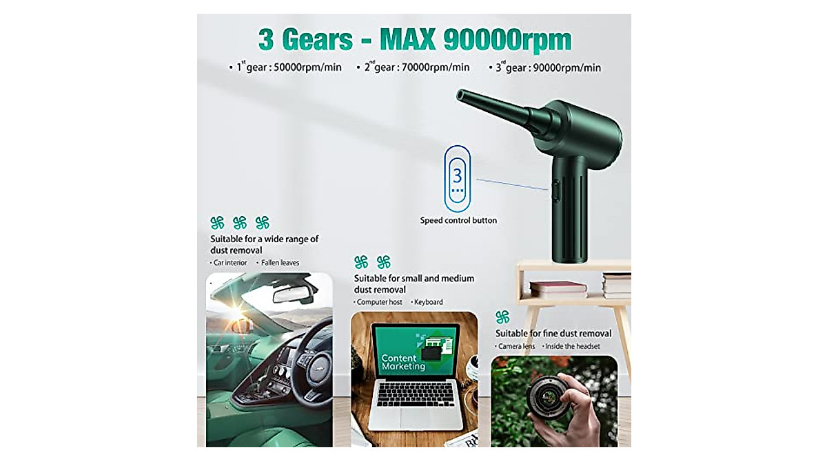 Powerful Cordless Air Duster - 3 Speed Adjustable Cleaning