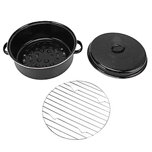 Enamel Roasting Pan, Non Stick Pot Oval Roaster With Lid for Roasted Sweet Potatoes,potatoes,Roasts,Black (11inch)