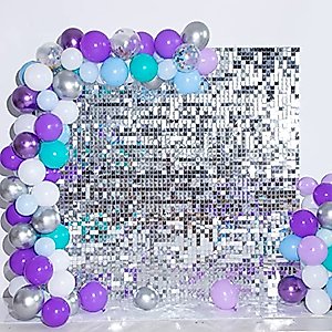 Kate 24pcs/Set Assembled Silver Shiny Sequins Wall Backdrop Panels Shimmer Photography Props for Birthday Wedding Party Decoration 30x30cm