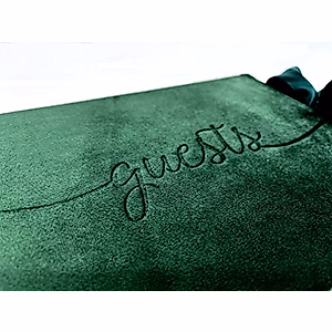 Rosh Pinnah Luxury Velvet Guest Book (96 Pages) - Sign-in Registry Guestbook & Keepsake & Polaroids Album Book – Velvet Hard Cover with Satin Ribbon - 7” x 10" (Green)