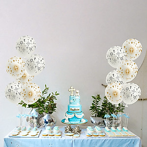 WATINC 36Pcs Cross God Bless Balloons, Baptism Party Decor Christening Confirmation Supplies, First Communion Decoration Religious Christian Balloon for Boy Girl Baby Shower Birthday Wedding (12 inch)