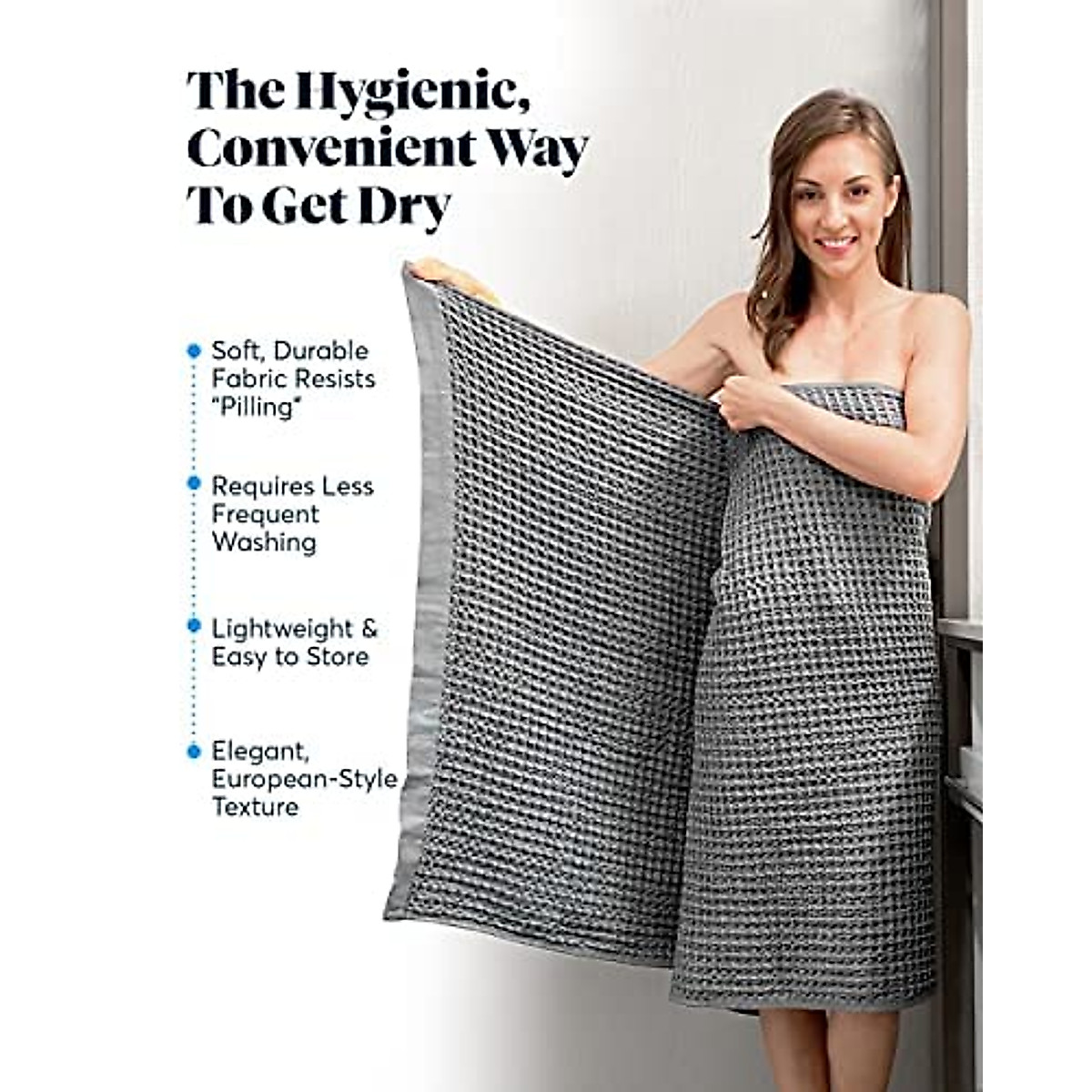 SUTERA - Silverthread Waffle Towel California - Grown Pima Cotton, Quick Drying, Ultra Soft, Lightweight and Absorbent - Waffle Weave Design - Luxury Towel (Hand, Grey) 16"x30"