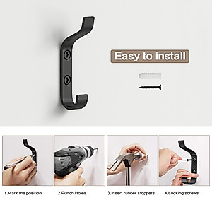 MXARLTR Metal Wall Hooks 6 Pack Bathroom Towel Coat Hooks for Hanging Heavy Duty Wall Mounted Robe Hooks Wall Hooks for Bathroom Bedroom Wall Kitchen Garage Entryway Home Hotel (Black)