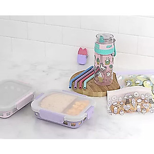 Ello Kids Lunch Box, Straws , Zip Bag and Water Bottle Lunch Pack Set 13-Piece - Lilac (6505599951)