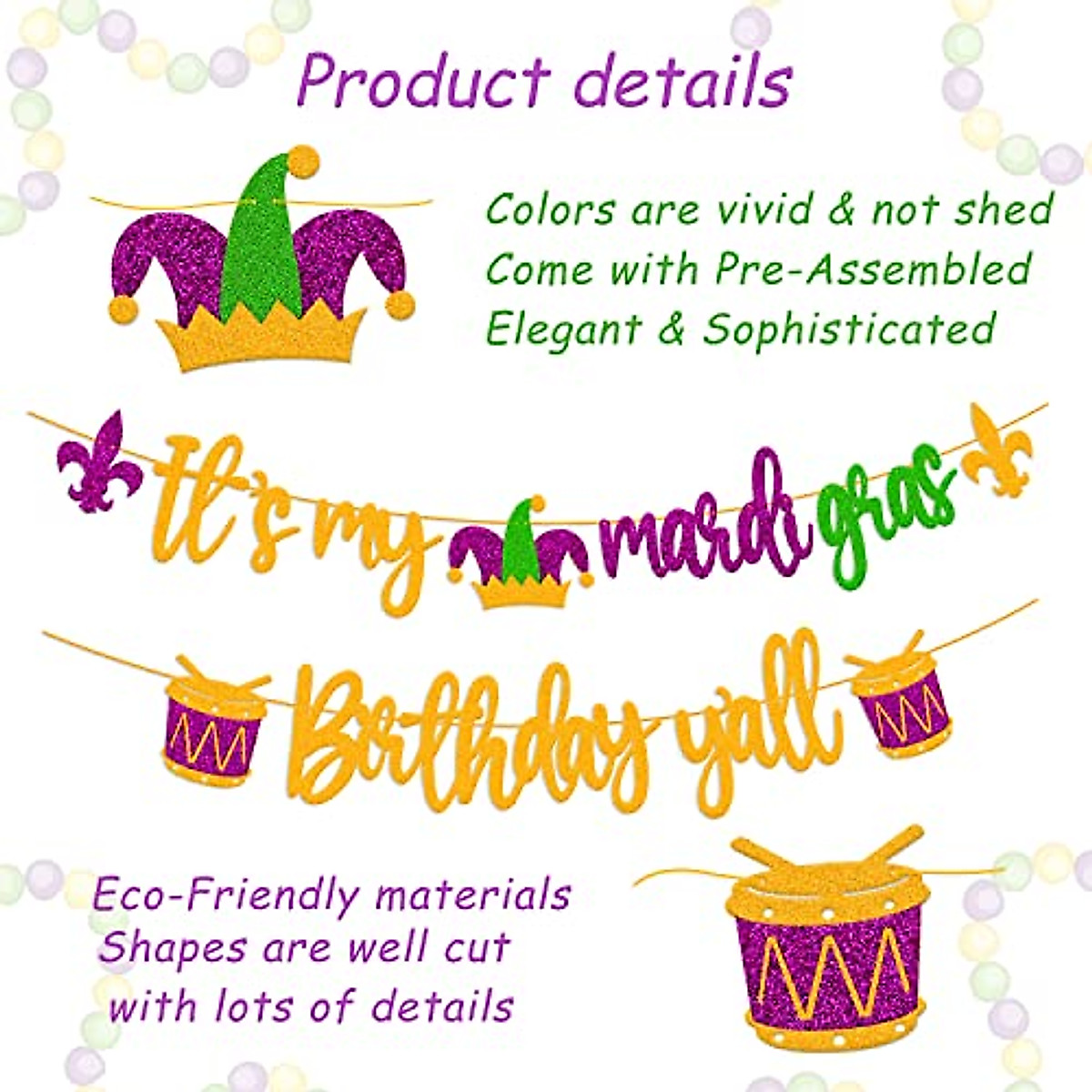 It’s My Mardi Gras Birthday Y’all Banner Carnival Fleur De Lis Shrove Fat Tuesday New Orleans Masquerade Theme Mardi Gras Party Glitter Decoration