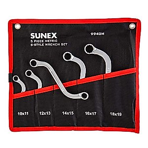 Sunex 9940M Metric S-Style Wrench Set, Fully Polished, 10 x 11mm - 18 X 19mm, 5-Piece