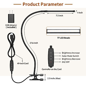 iZELL Desk Lamp, LED Desk Lamps for Home Office with Clamp [77 LEDs Light with 3 Color Modes & 10 Brightness Levels] Flexible Gooseneck LED Book Lights, Easy Clip on Reading Light for Headboard