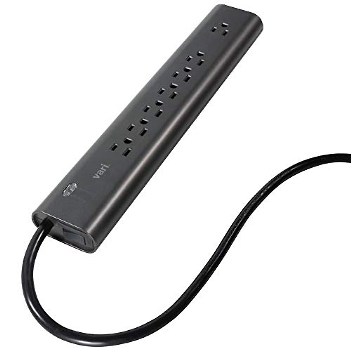 Vari Power Strip (8 Foot) - Black Extension Cord with Multiple Outlets & Power Surge Protection - Power Outlet Extender with 7 Plug in Points - Fits in Cable Management Tray - Office Desk Accessories