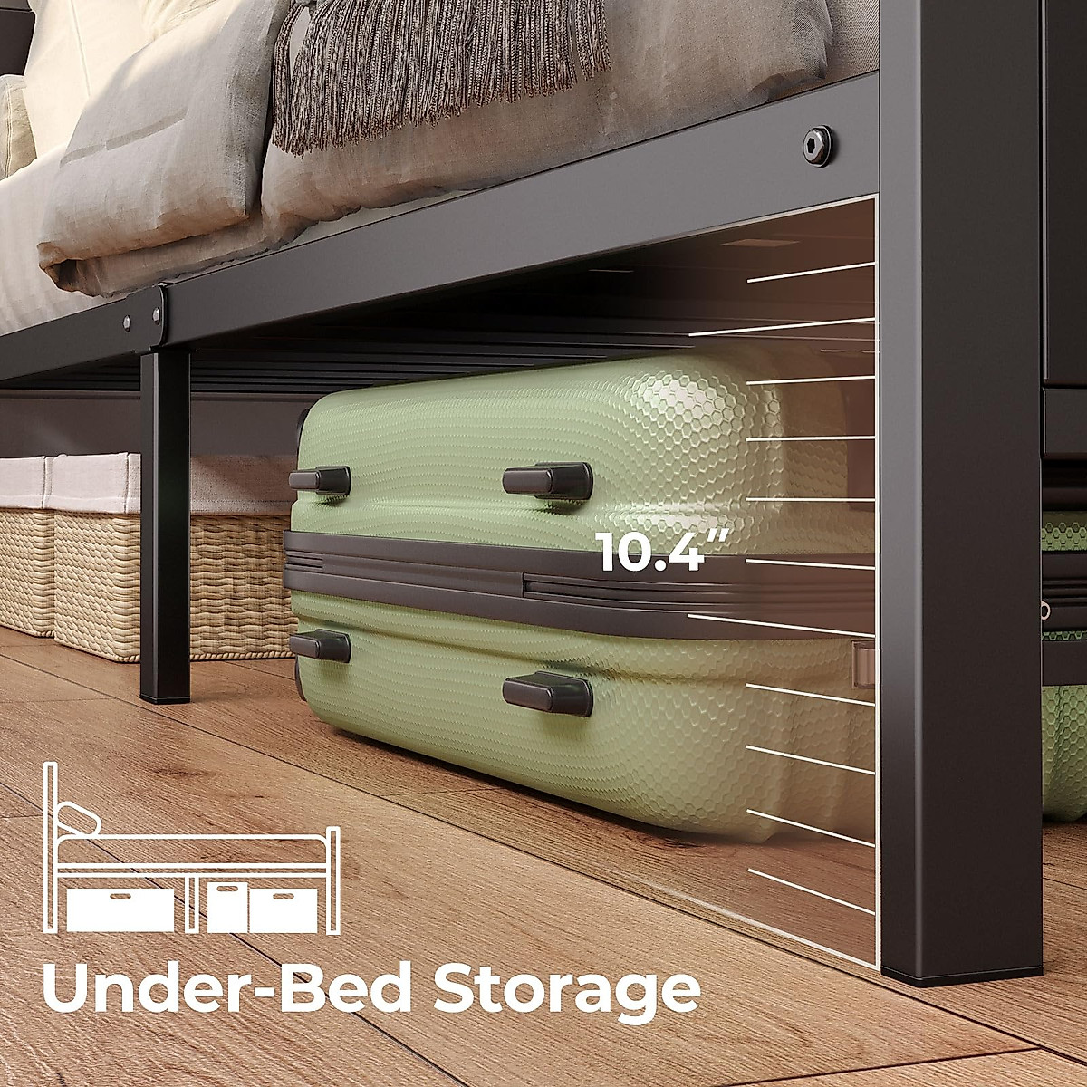 Rolanstar Twin Bed Frame with Charging Station, LED Bed with Bookcase Storage Headboard, Metal Platform Bed with Glass Shelves, No Box Spring Needed, Noise-Free, Black