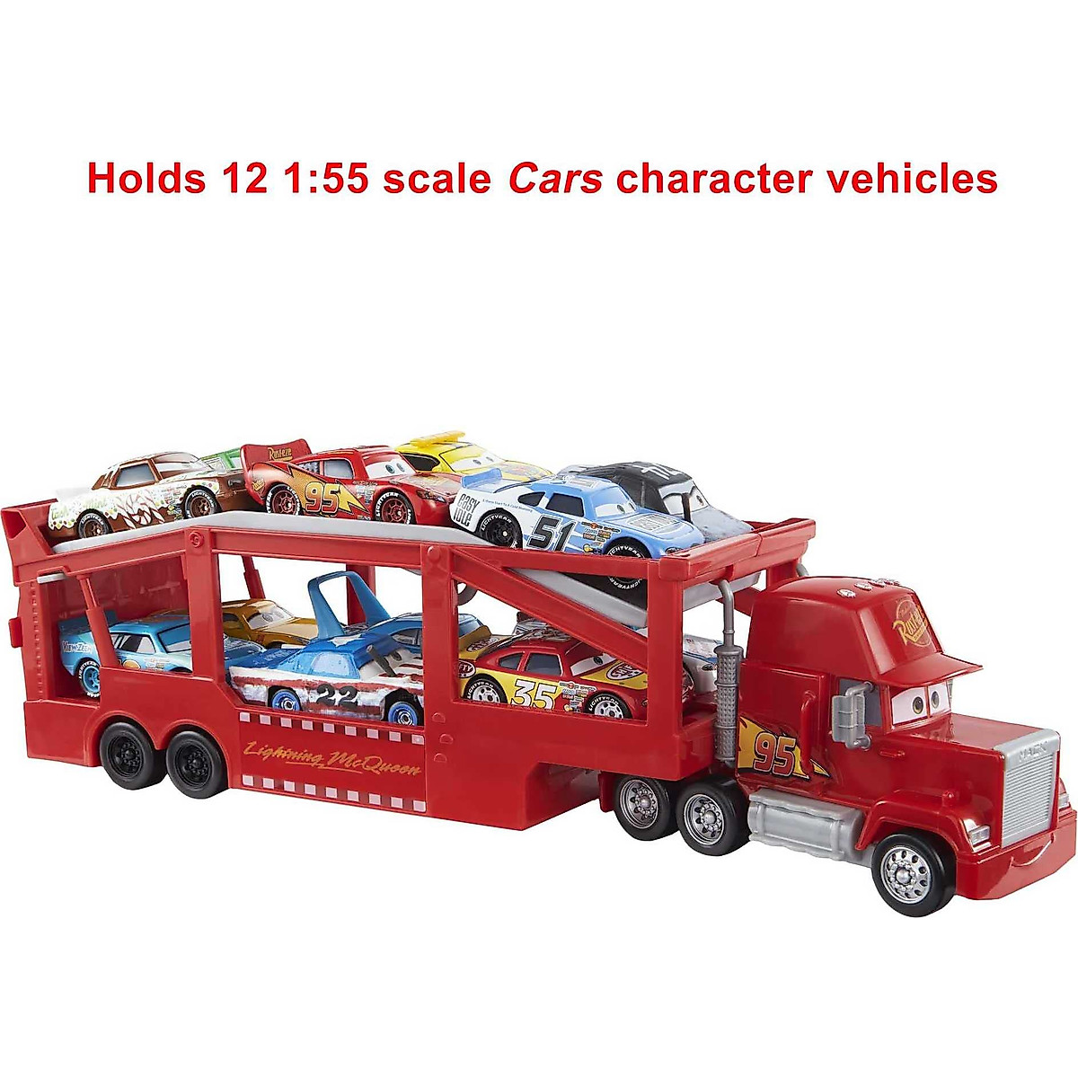 Mattel Disney and Pixar Cars Mack Hauler, 13-inch Toy Transporter Truck with Ramp & Carry Storage for 12 Vehicles