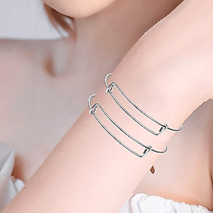 UPINS 100Pcs Expandable Blank Bangle Bracelets Adjustable Wire Bracelets for DIY Jewelry Making (Silver) (Silver)