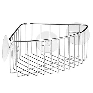 iDesign Rondo Metal Wire Suction Bathroom Shower Caddy Corner Basket for Shampoo, Conditioner, Soap, Creams, Towels, Razors, Loofahs, Stainless Steel