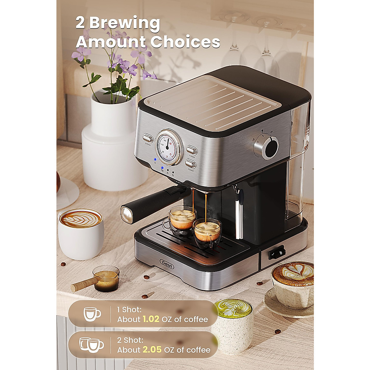 Gevi Espresso Machine High Pressure,compact espresso machines with Milk Frother Steam Wand,Professional Coffee，Cappuccino,Espresso,Latte,Macchiato Maker for home,espresso maker
