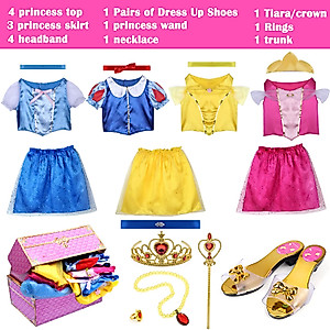Latocos 17 Pcs Girls Princess Dress Up Trunk Role Play Cosplay Set with Princess Shoes Crown Accessories Princess Costume for Kids Age 3-6 Years