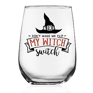 Toasted Tales Don't Make Me Flip My Witch Switch | Halloween Glass | Spooky Glass Tumbler | Novelty Gifts For Her | Halloween Glass Witches Wine Glasses | Hocus Pocus Stemless Glass