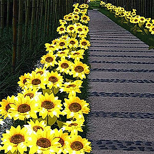 Garden Solar Lights Outdoor Decorative Sunflower Decor Solar Pathway Lights Outdoor LED Solar Garden Lights Waterproof Solar Landscape Lights for Lawn Patio Yard Garde (2)