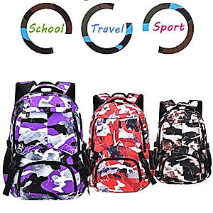 Ladyzone Camo School Backpack Lightweight Schoolbag Travel Camp Outdoor Daypack (BL Camo Purple)