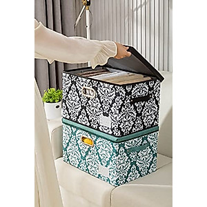 PRANDOM Large Collapsible Storage Bins with Lids [3-Pack] Fabric Foldable Storage Boxes Organizer Containers Baskets Cube with Cover for Home Bedroom Closet Office Nursery (17.3x11.8x10.4)