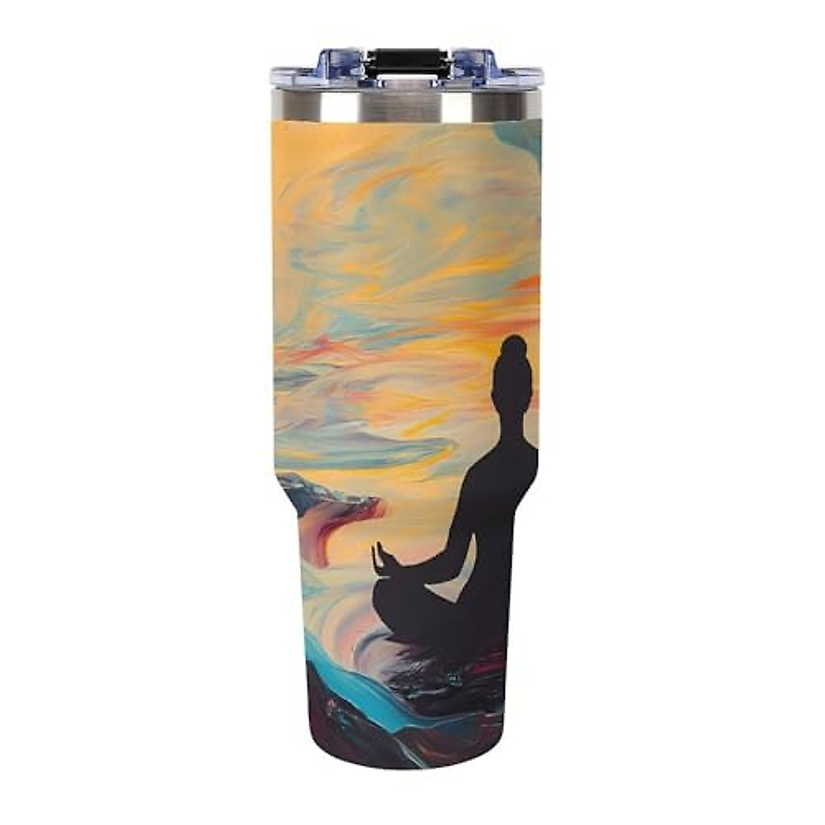 Meditation in Psychedelic River 40oz Water Bottle Double Wall Insulated Tumbler with Handle Leakproof Travel Mug Light Rose Red-style